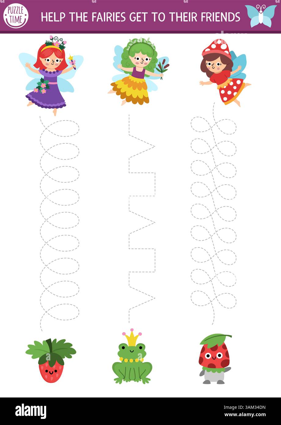 Vector handwriting practice worksheet with woodland fairies, friends ...