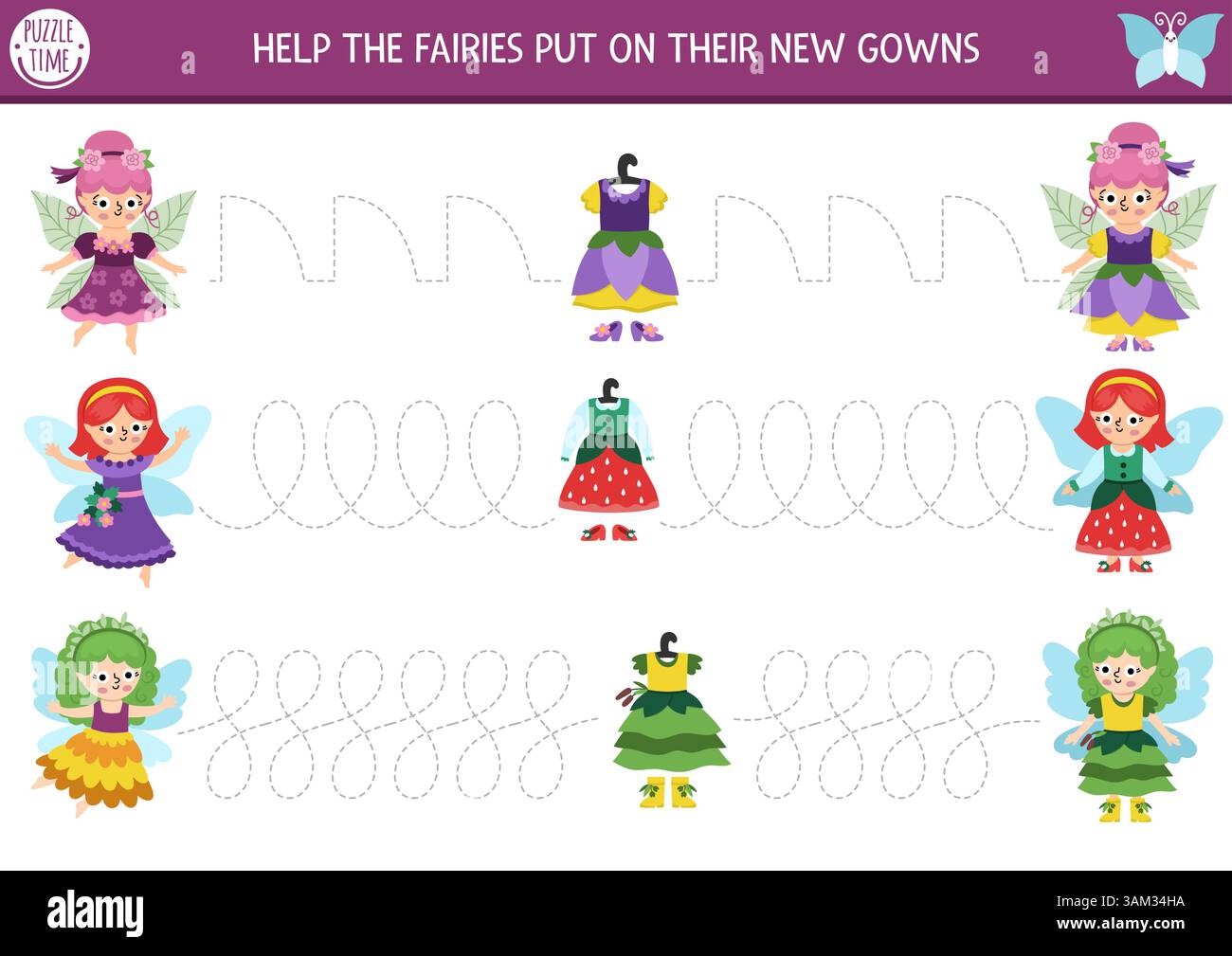 Vector handwriting practice worksheet with woodland princess, dress ...