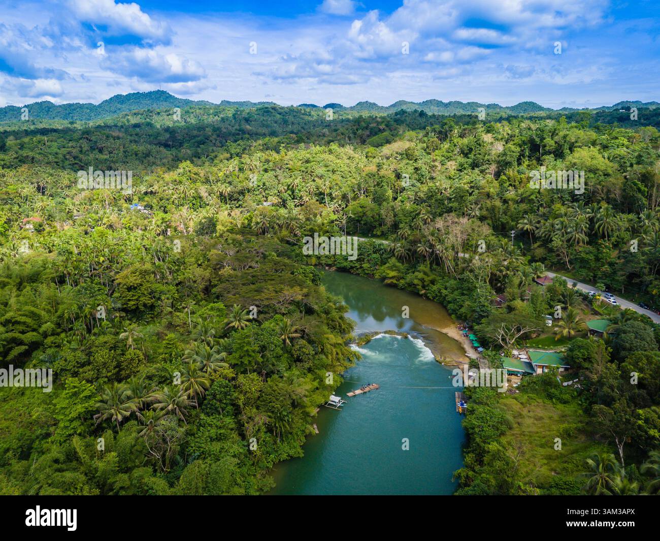 Loboc River with small waterfall and river threshold in Bohol island ...