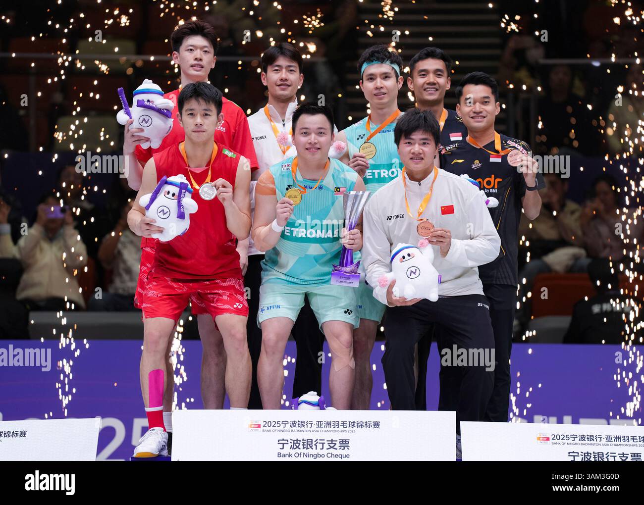 Ningbo, China's Zhejiang Province. 13th Apr, 2025. Gold medalists Aaron ...