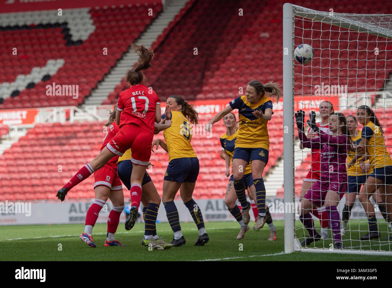 Middlesbrough Women's Millie Bell heads into the net from a corner ...