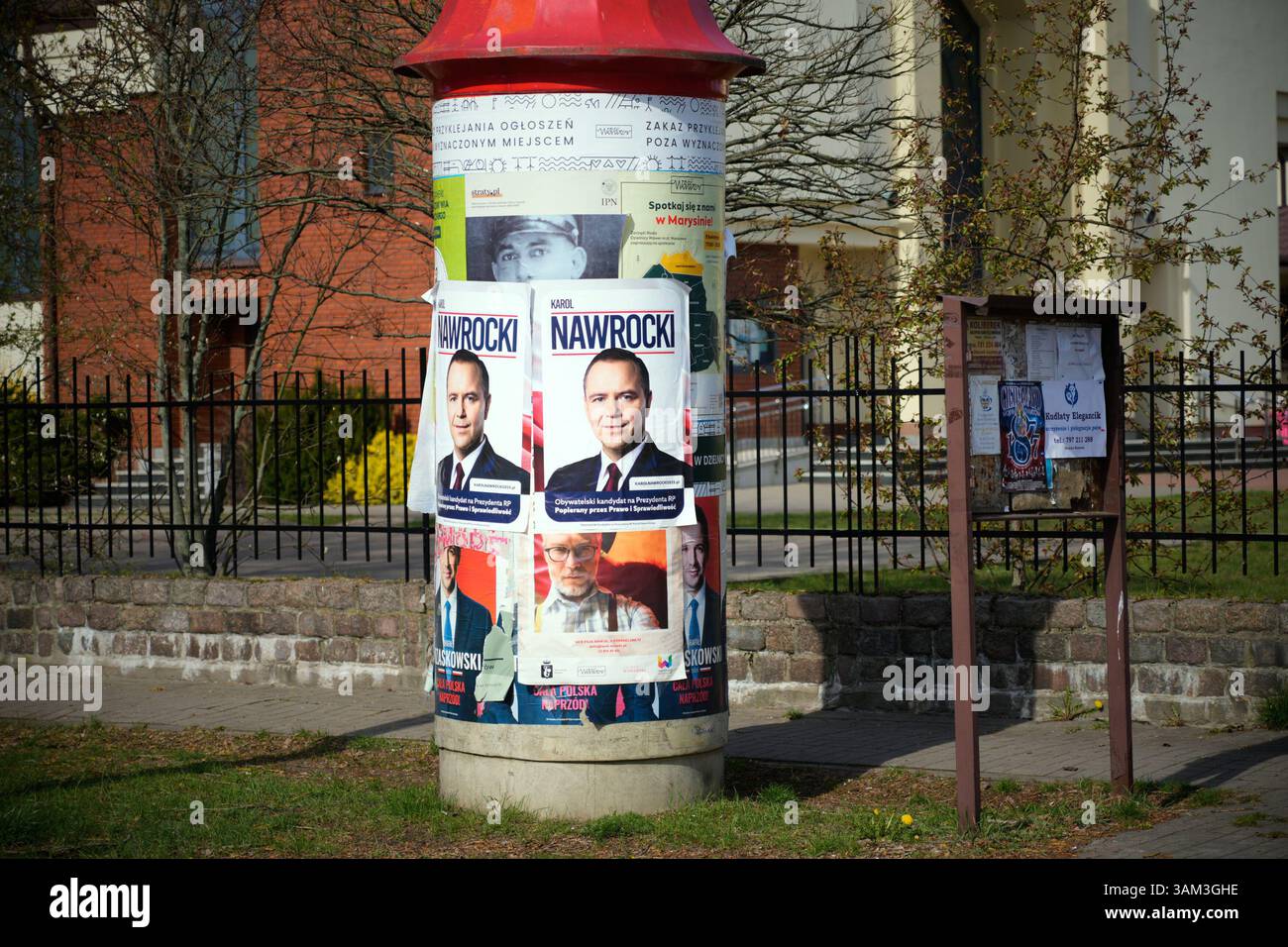 Posters advertising conservative presidential candidate Karol Nawrocki ...
