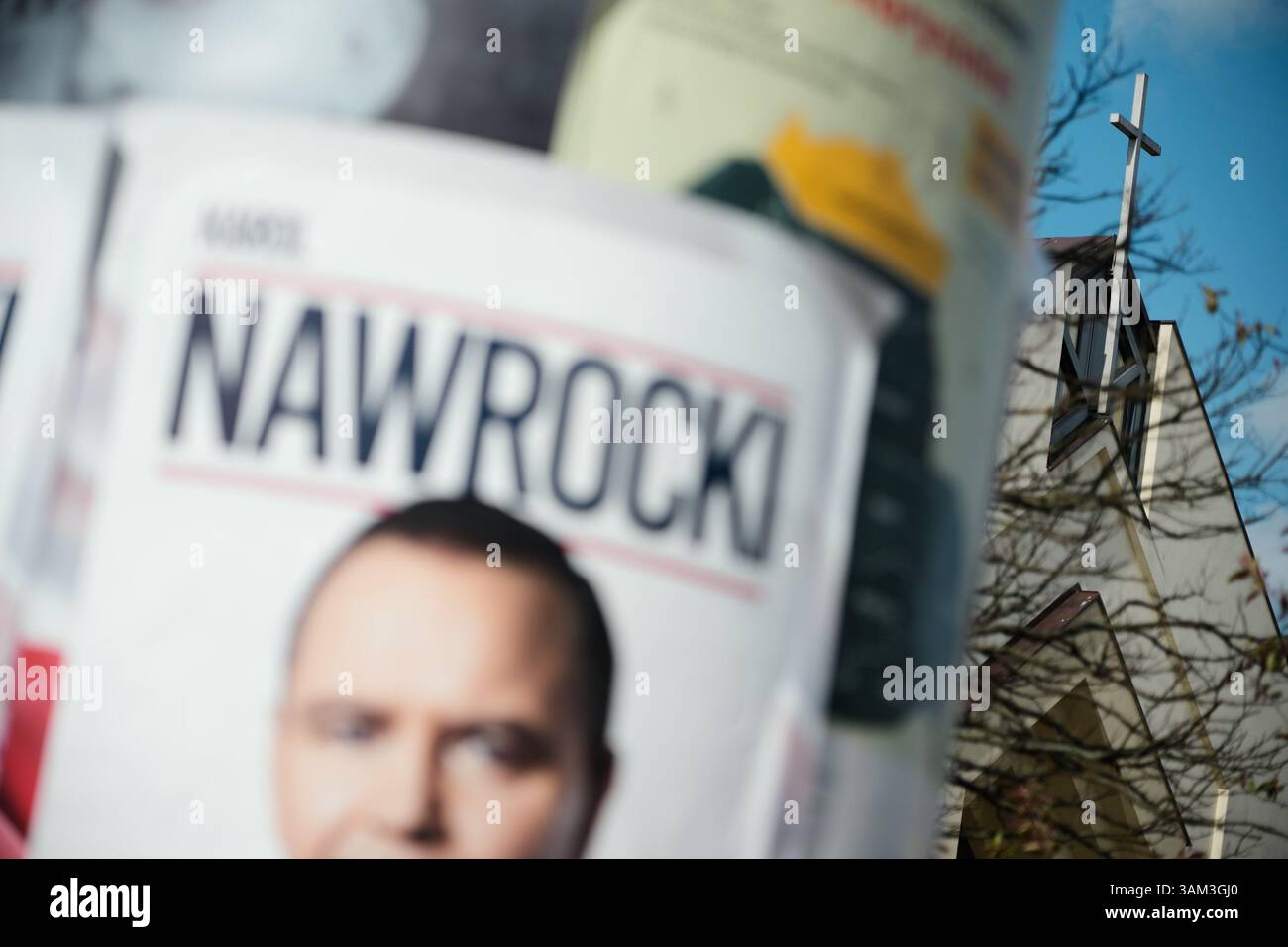 A poster with an image of conservative presidential candidate Karol ...
