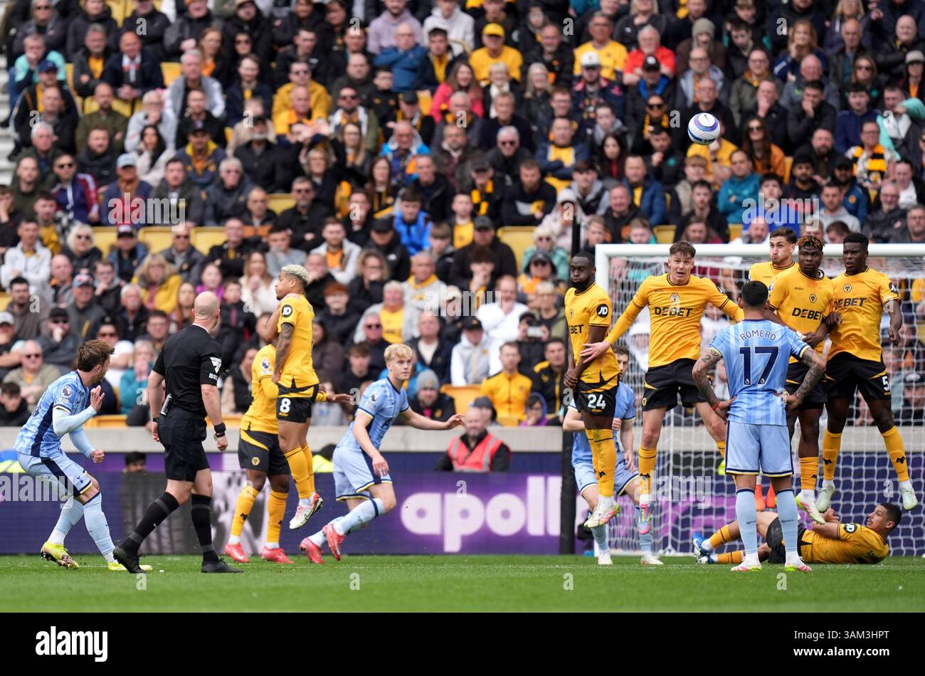Tottenham Hotspur's James Maddison attempts a shot on goal with a free ...