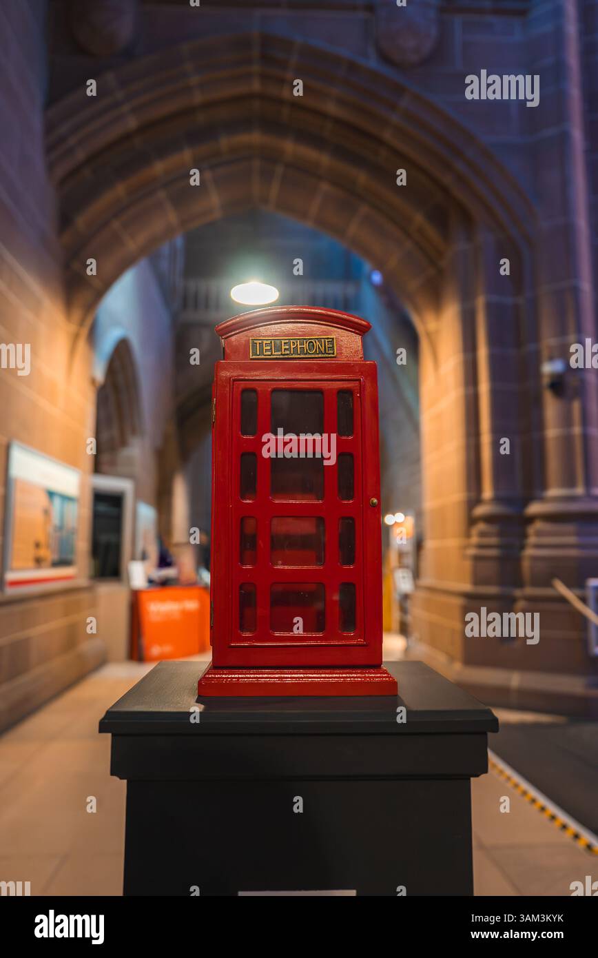 Miniature Red Telephone Booth Inside Liverpool Cathedral Interior Stock ...