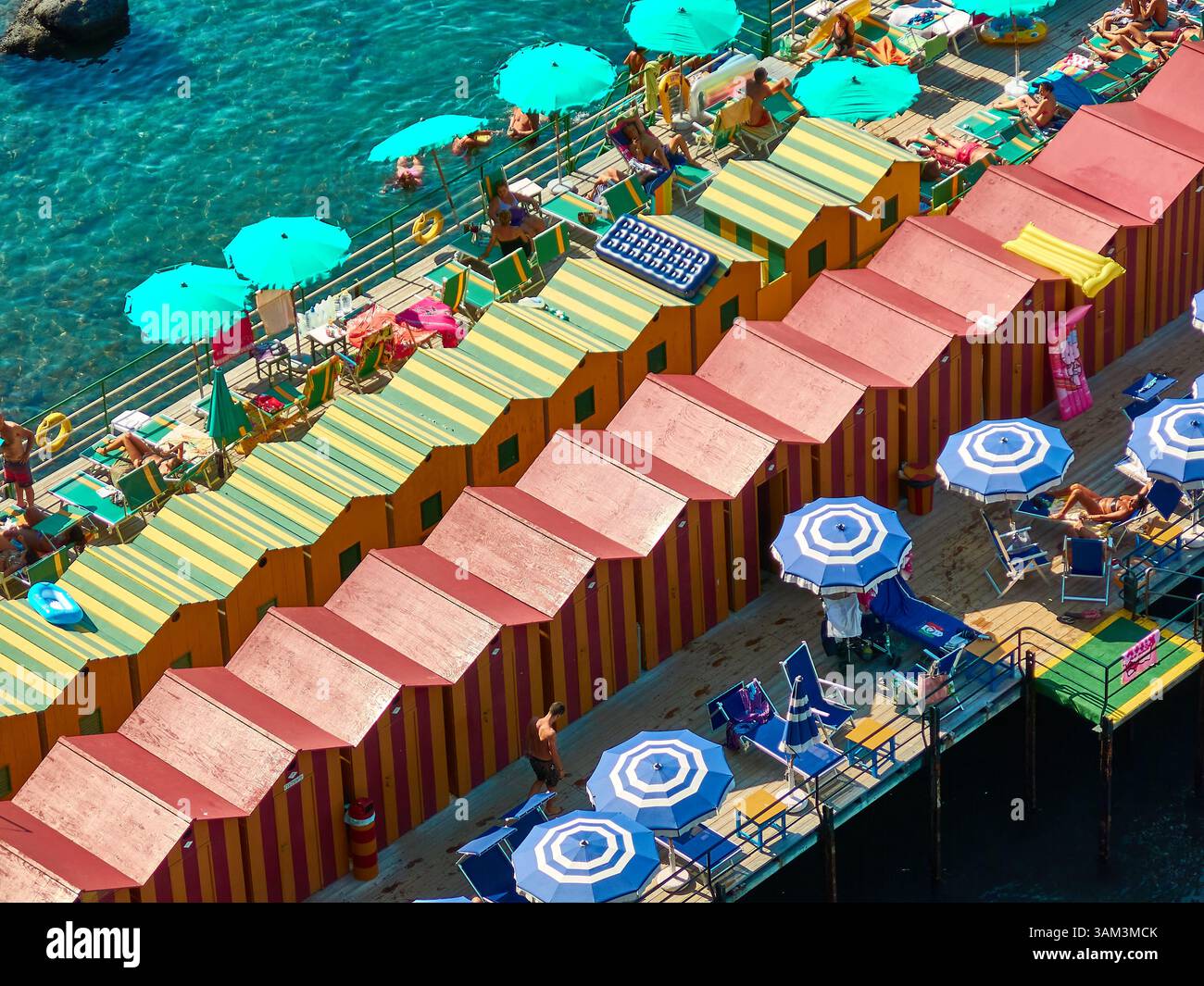 People Enjoying a Lively Coastal Beach Club Setting Seen from Above ...