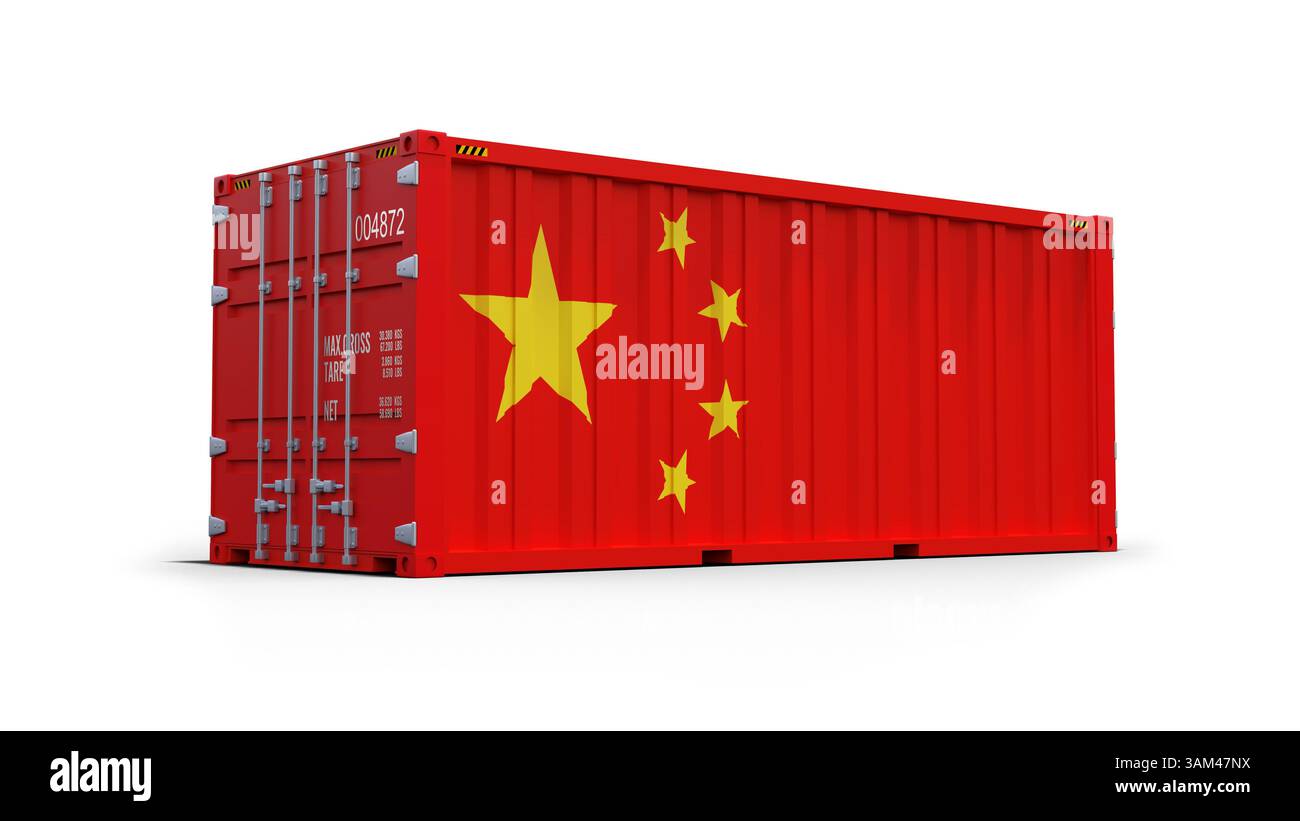 shipping container with chinese flag printed on it - 3d rendering ...