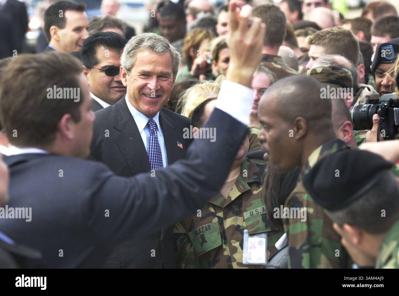 April 26, 2004 - U.S. - President George Bush greets military personnel ...