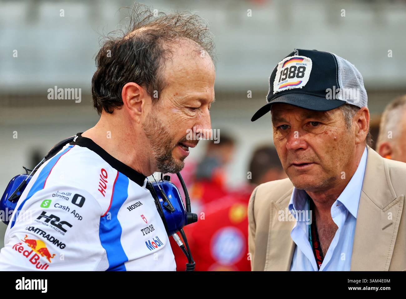Sakhir, Bahrain. 13th Apr, 2025. (L to R): Peter Bayer (AUT) Racing ...