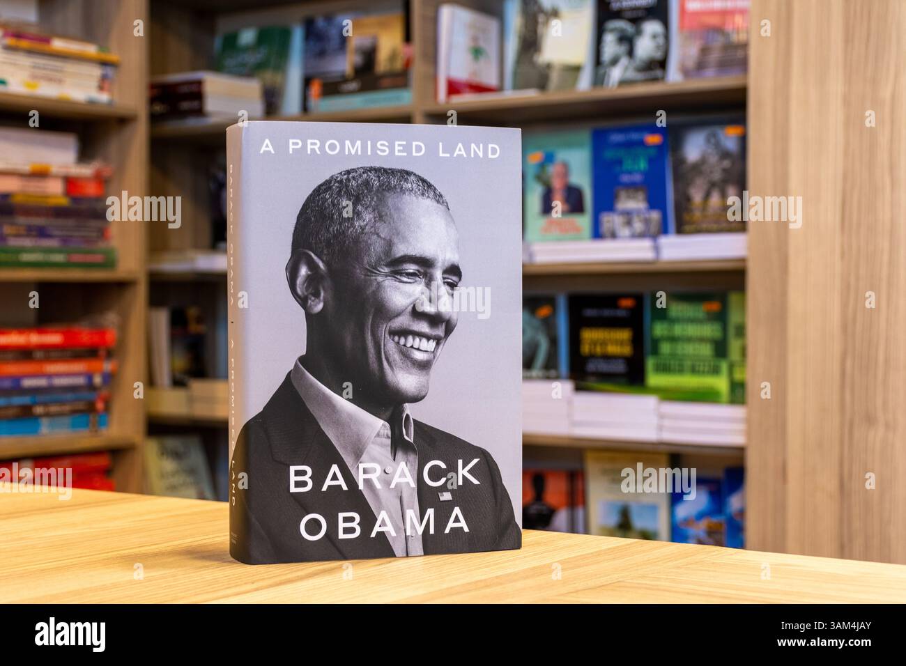 Close-up of Barack Obama's A Promised Land Biography book inside the ...