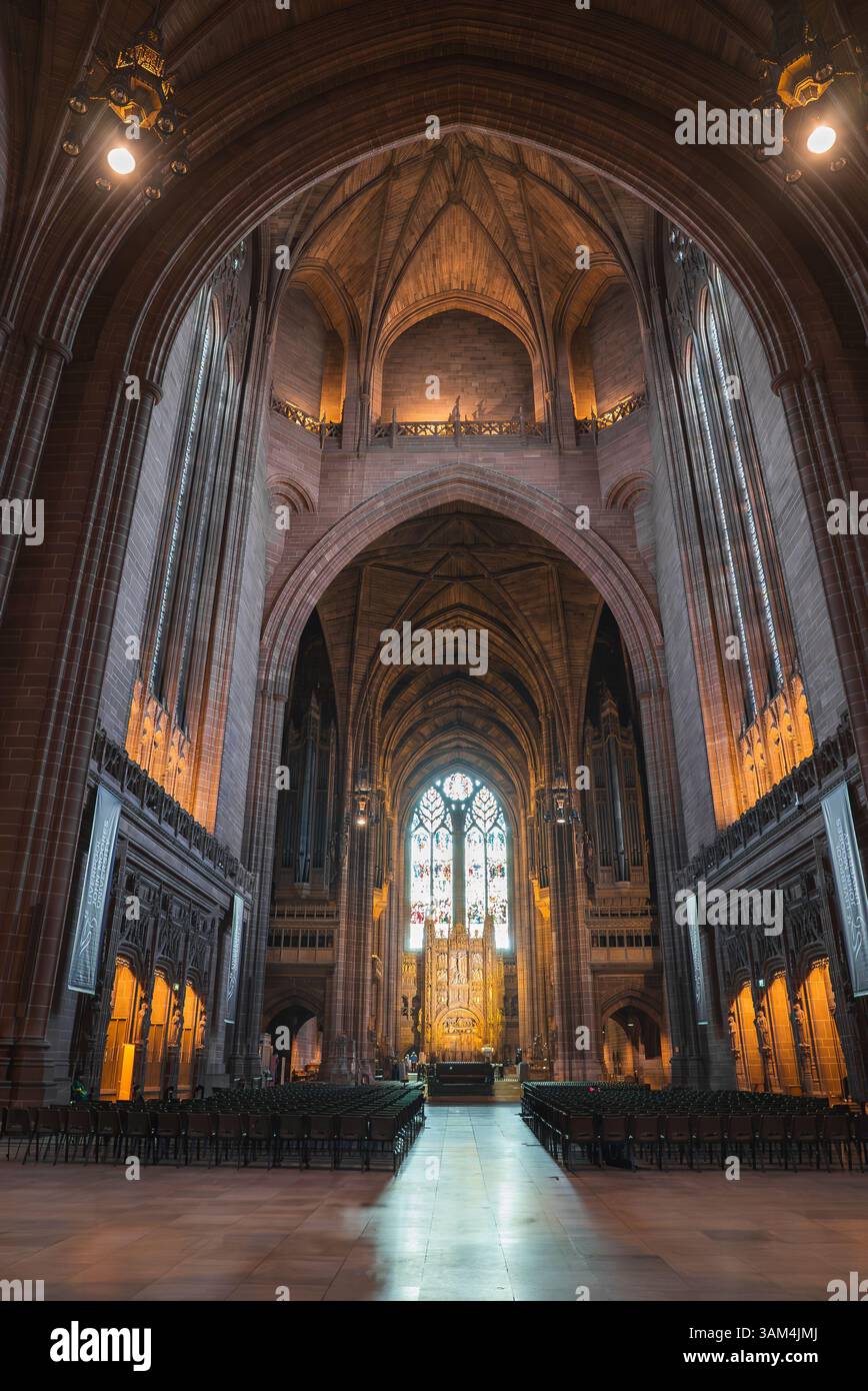 Interior of Liverpool Cathedral with Gothic Arches and Stained Glass ...