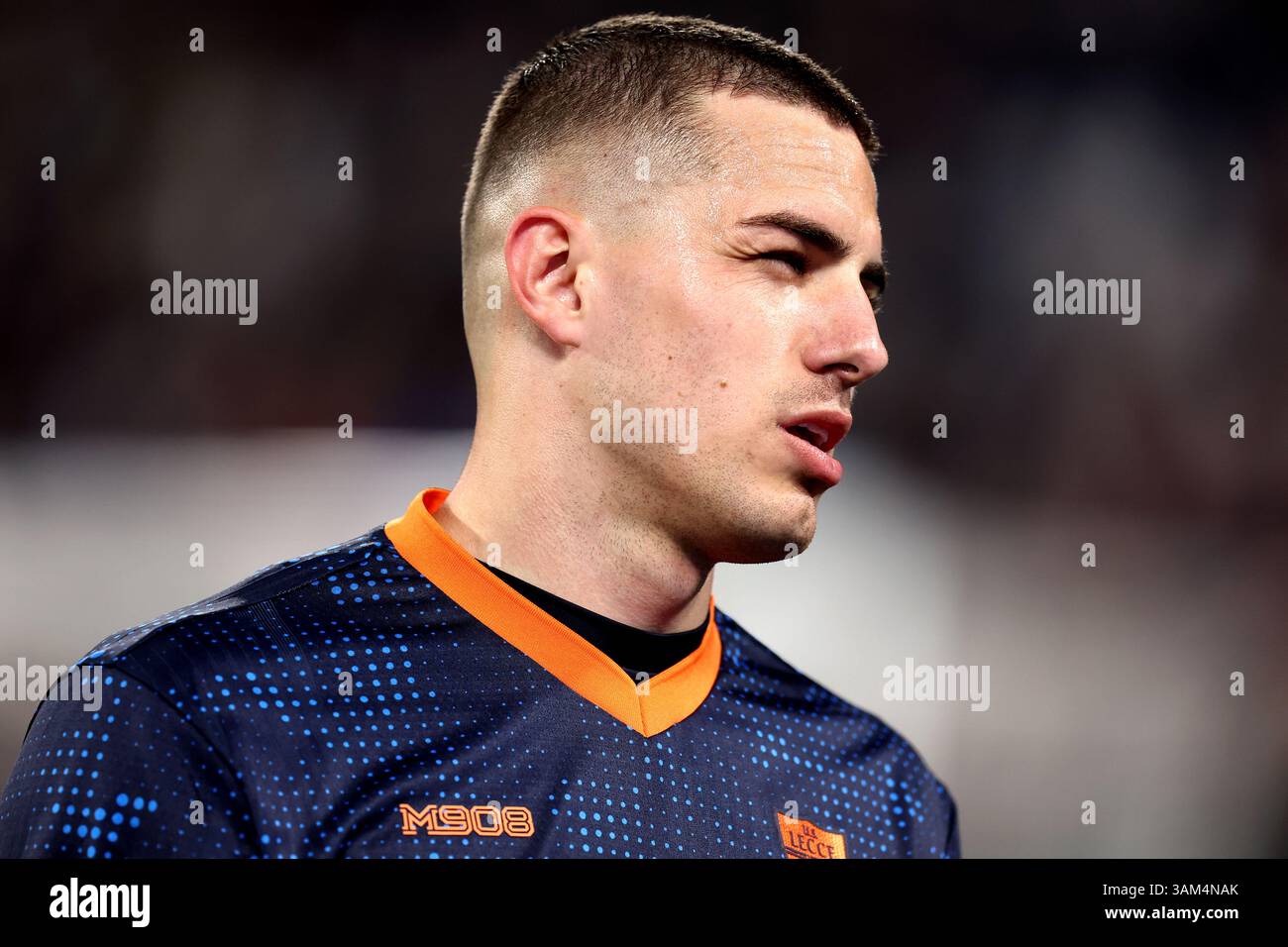 Torino, Italy. 12th Apr, 2025. Nikola Krstovic of Us Lecce during warm ...