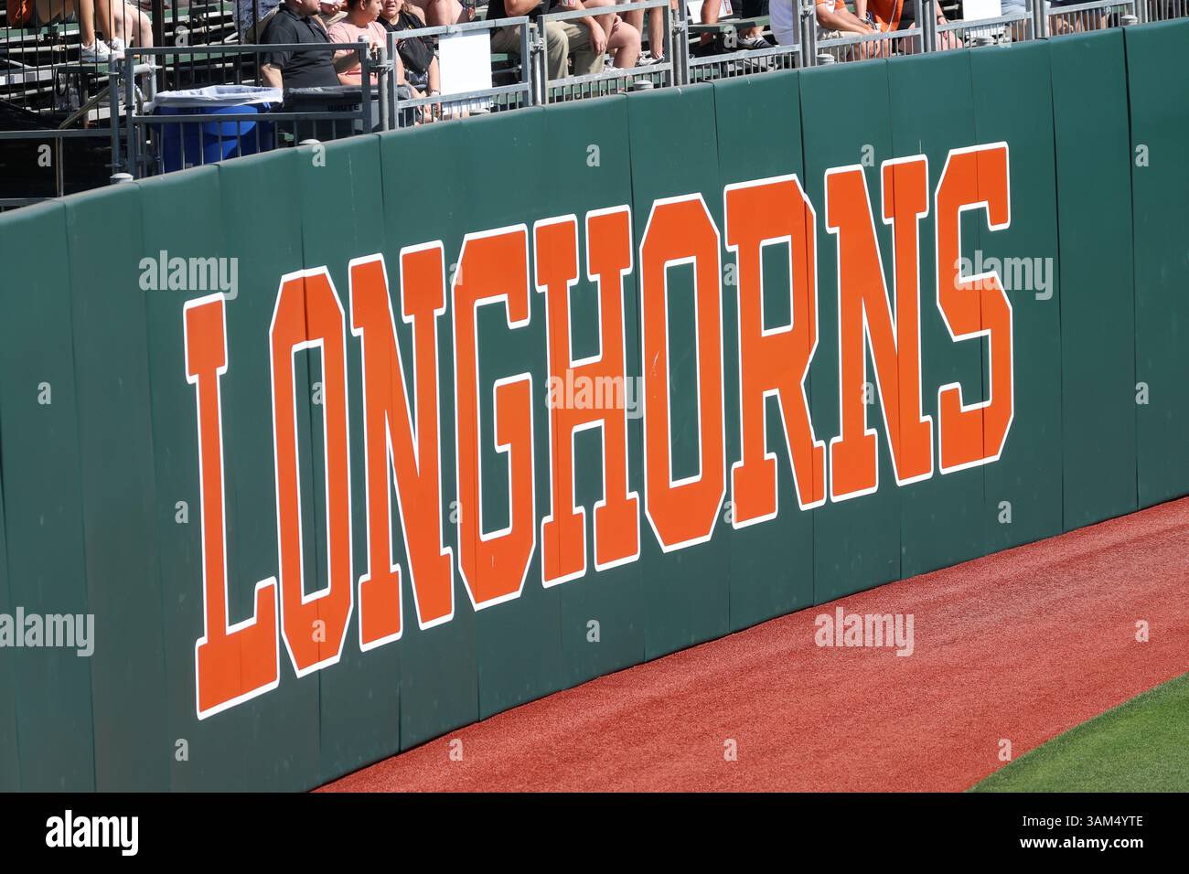 AUSTIN, TX - APRIL 12: The Longhorns word can be seen on the outfield ...