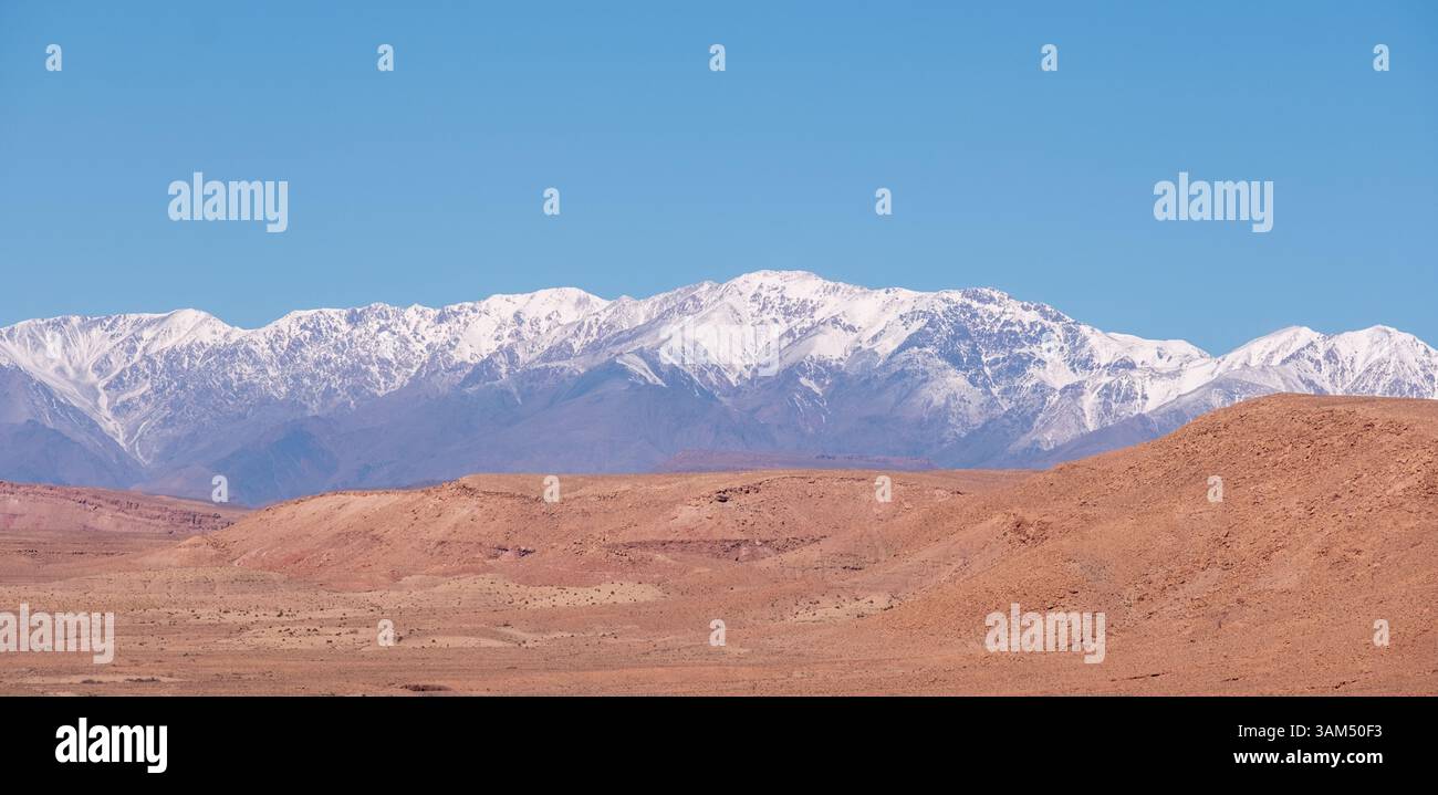 High Atlas Mountains with snowy peaks, Morocco, photographed from Ait ...