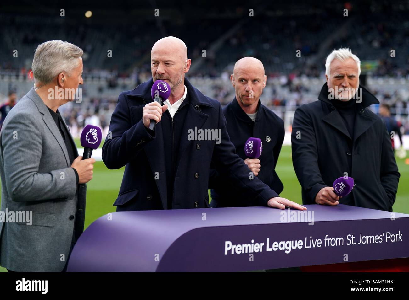 (left to right) Presenter Steve Bower with pundits Alan Shearer, Nicky ...