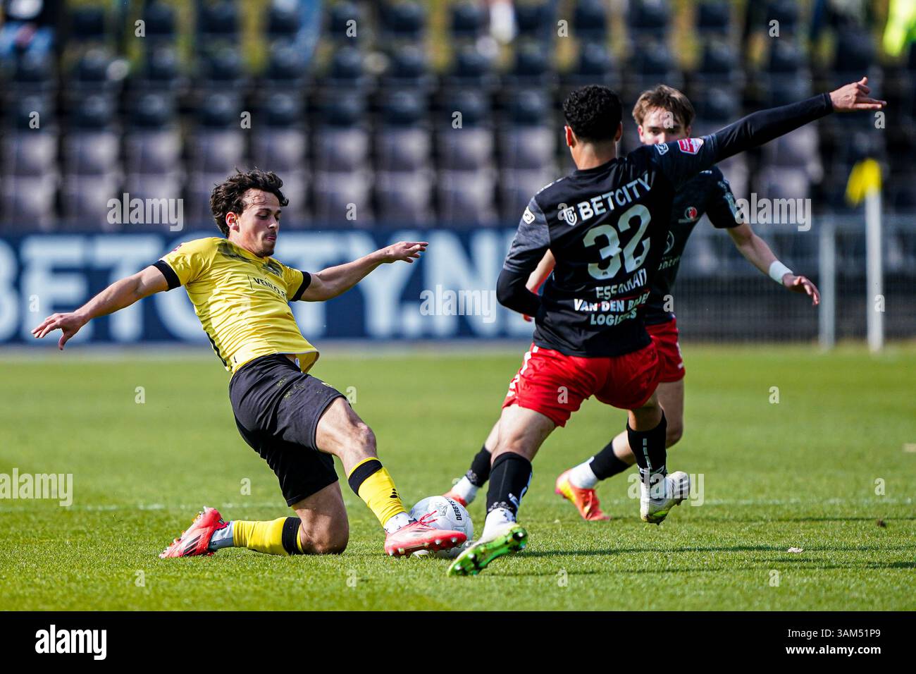 VENLO, NETHERLANDS - APRIL 13: Naim Matoug of VVV-Venlo tackles Tarik ...