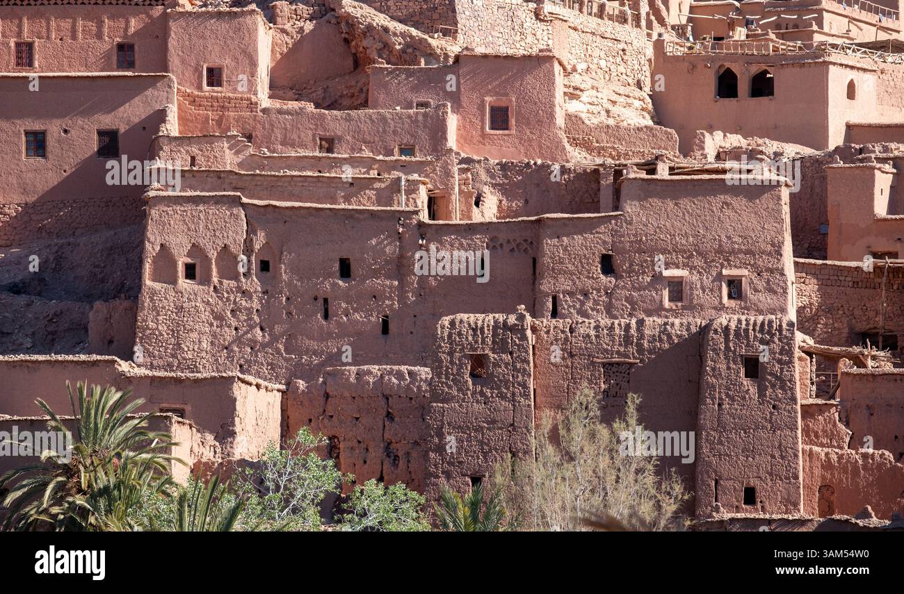 Red clay buildings in Ait Ben Haddou, fortified hill town village ...