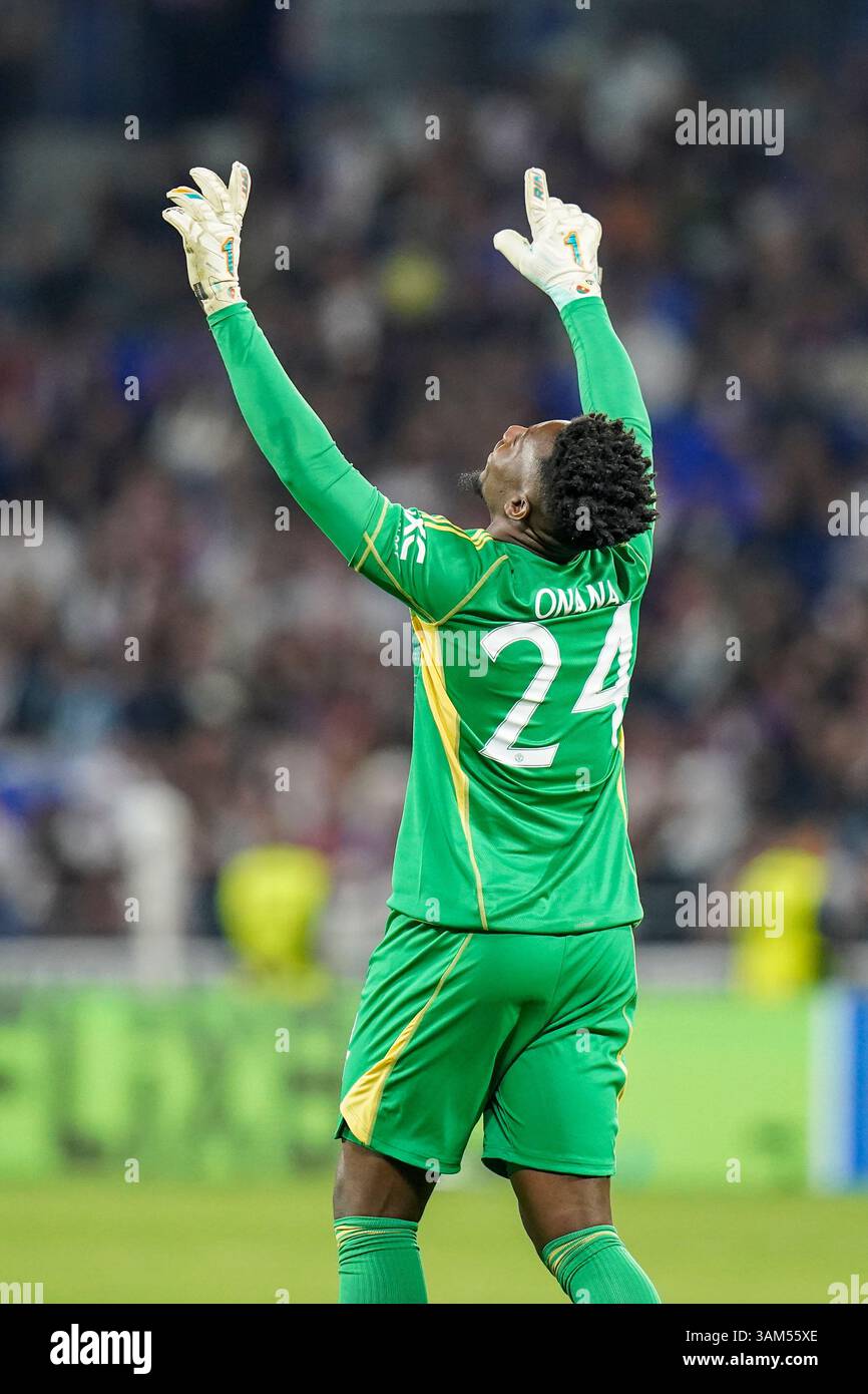 Manchester United goalkeeper Andre Onana (24) celebrates during the ...