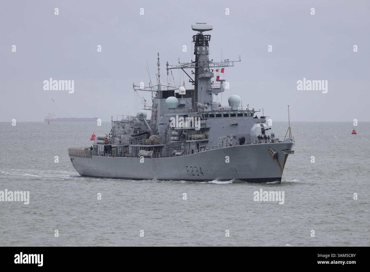 The Royal Navy frigate HMS IRON DUKE (F234) returning to the Naval Base ...