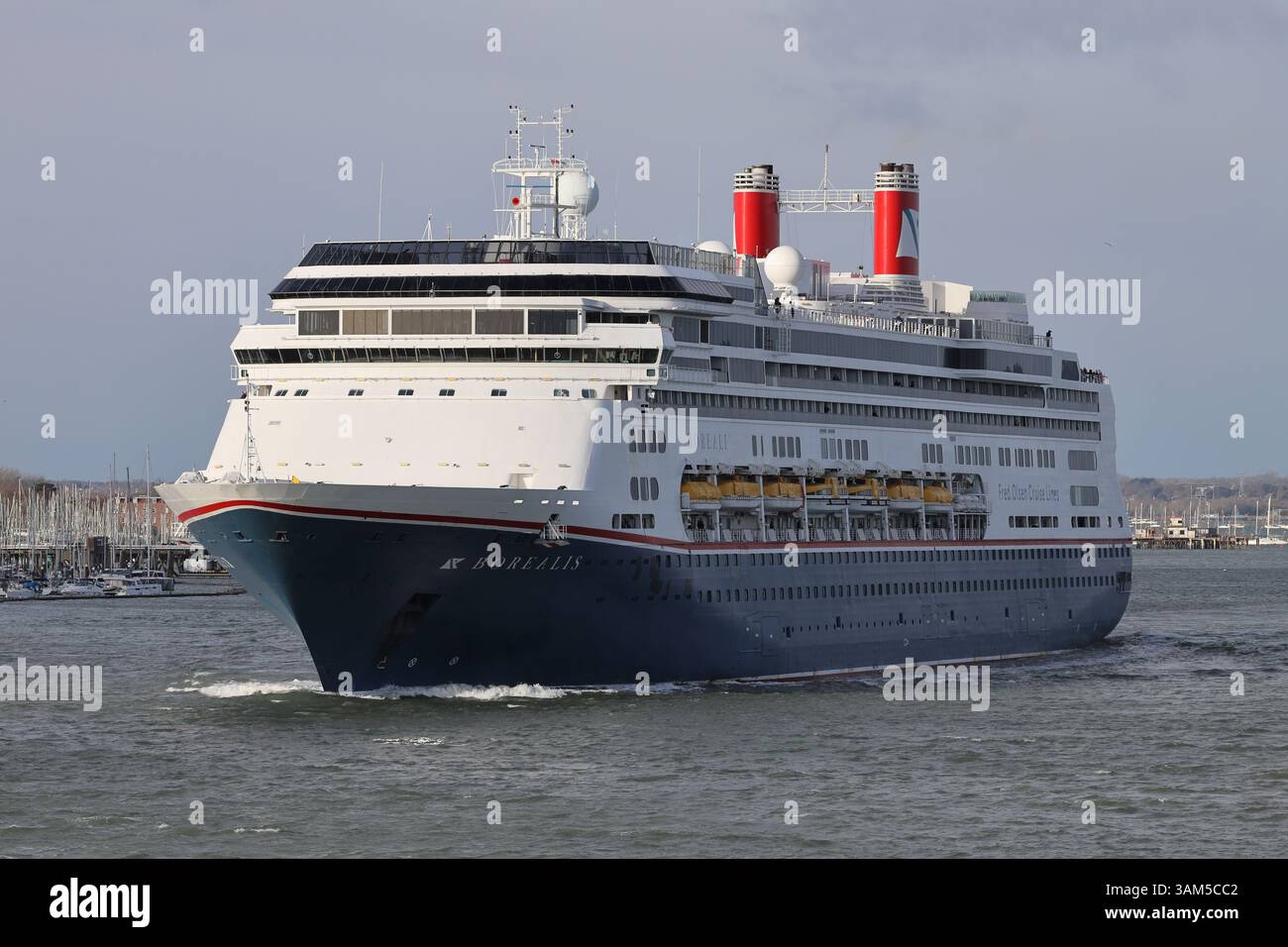 The Fred Olsen cruise ship MS BOREALIS leaving the city. The vessel ...