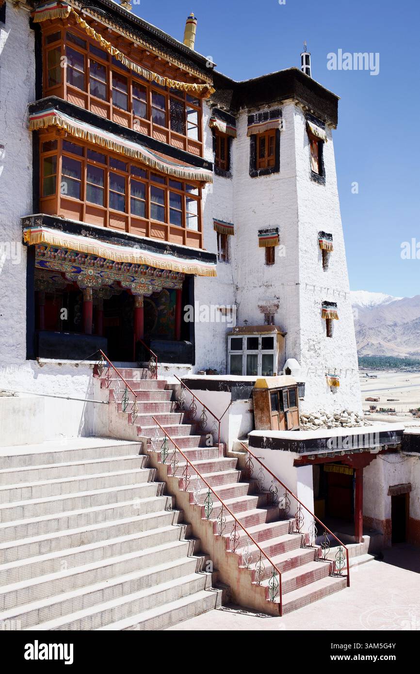 Ornate staircase and carved entrance leading to the upper prayer halls ...