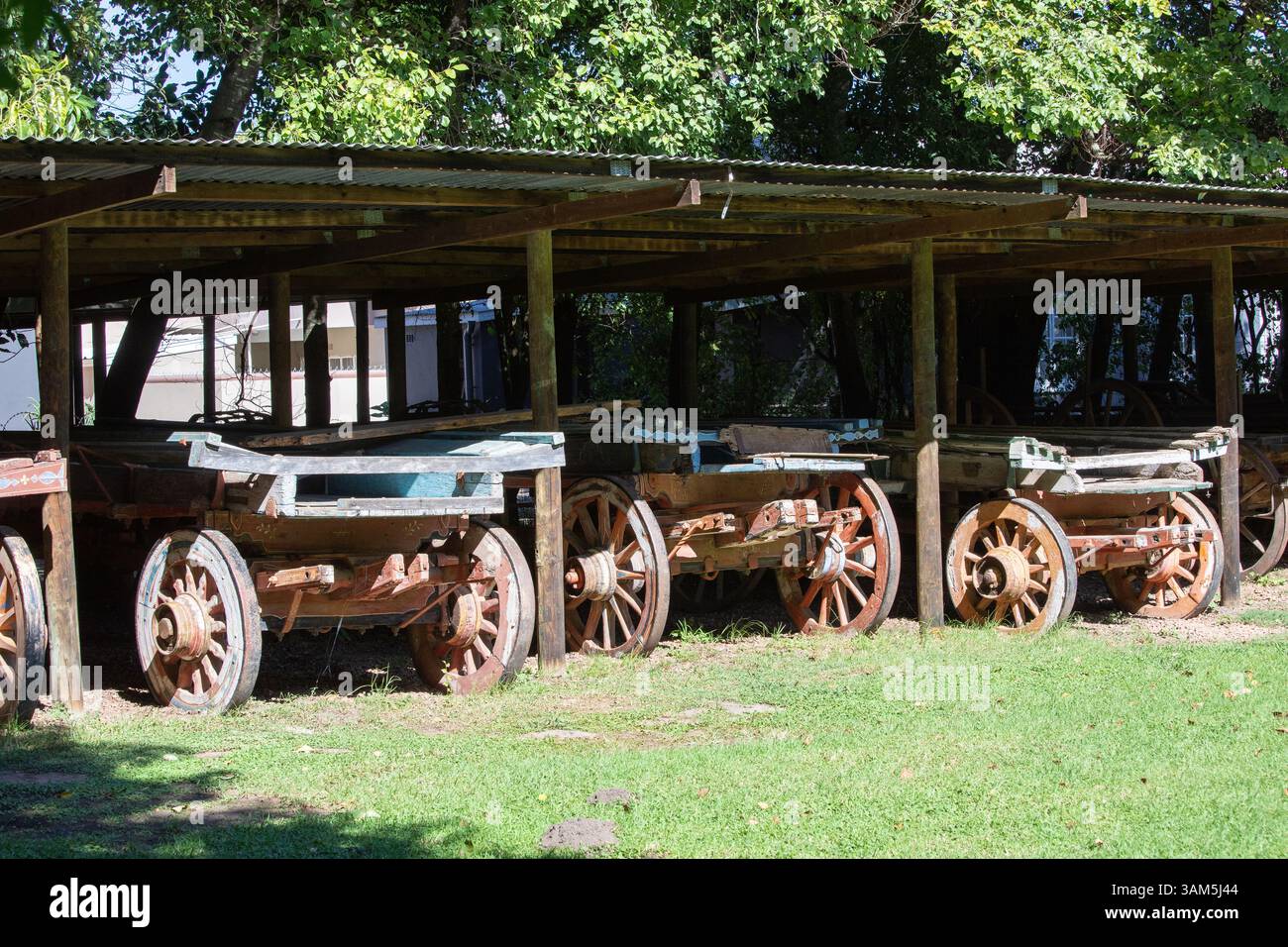 Display of original ox wagons in the historic centre of Swellendam ...