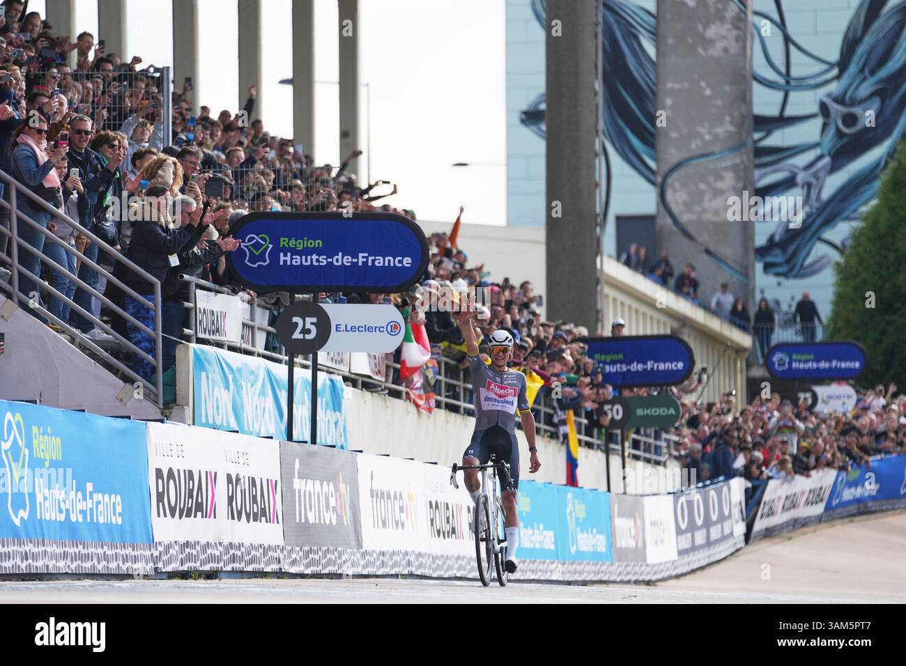 Mathieu van der Poel, of the Netherlands, approaches the finish line on ...