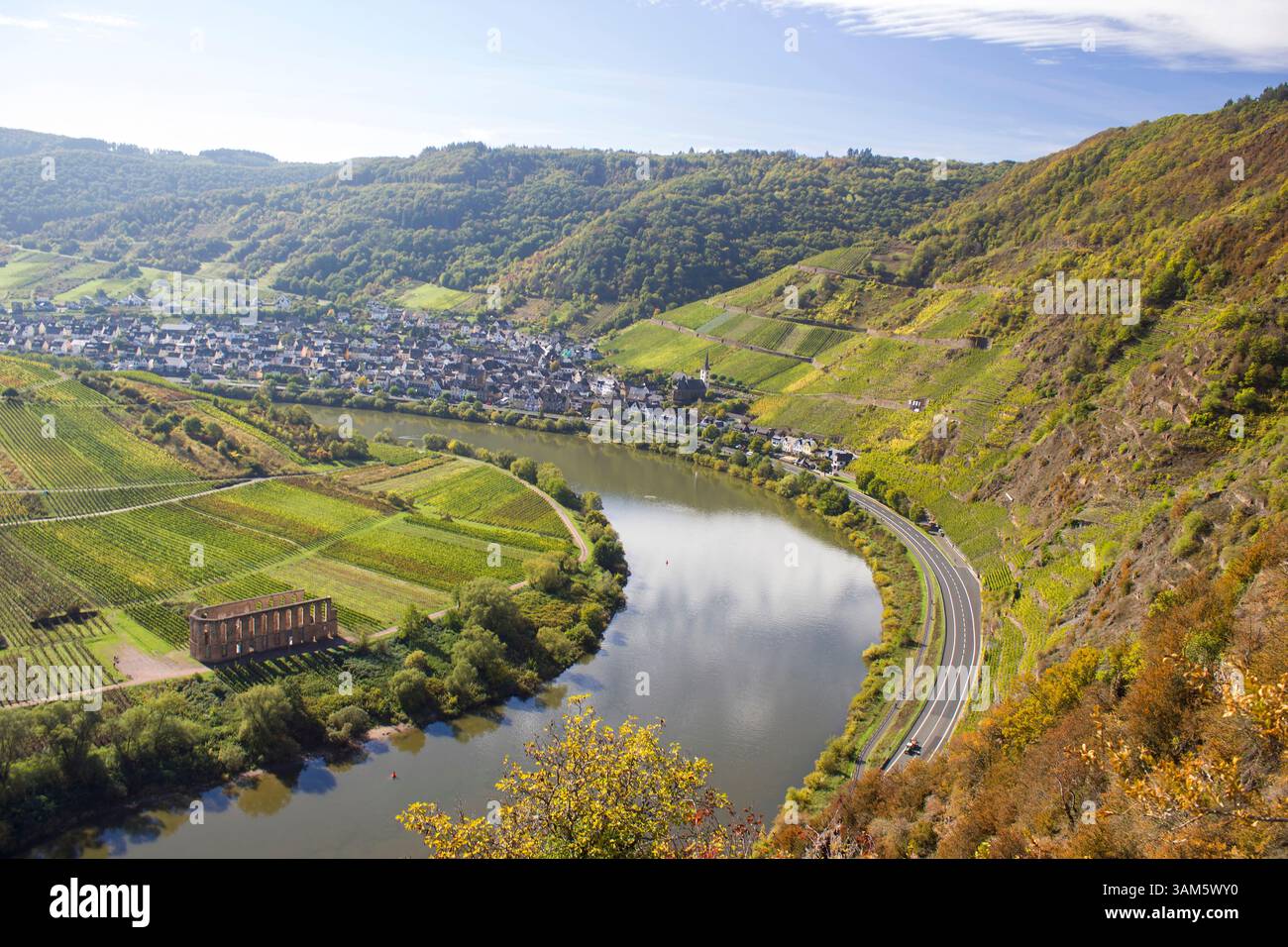 Moselle River in Germany, view of Bremm village in the Mosel river ...