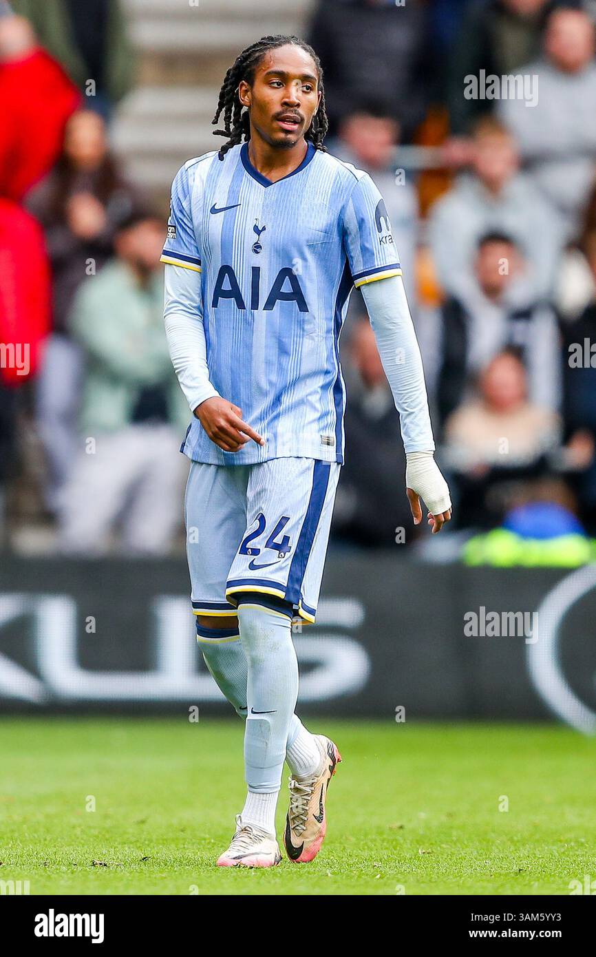 Wolverhampton, UK. 13th Apr, 2025. Djed Spence of Tottenham Hotspur ...