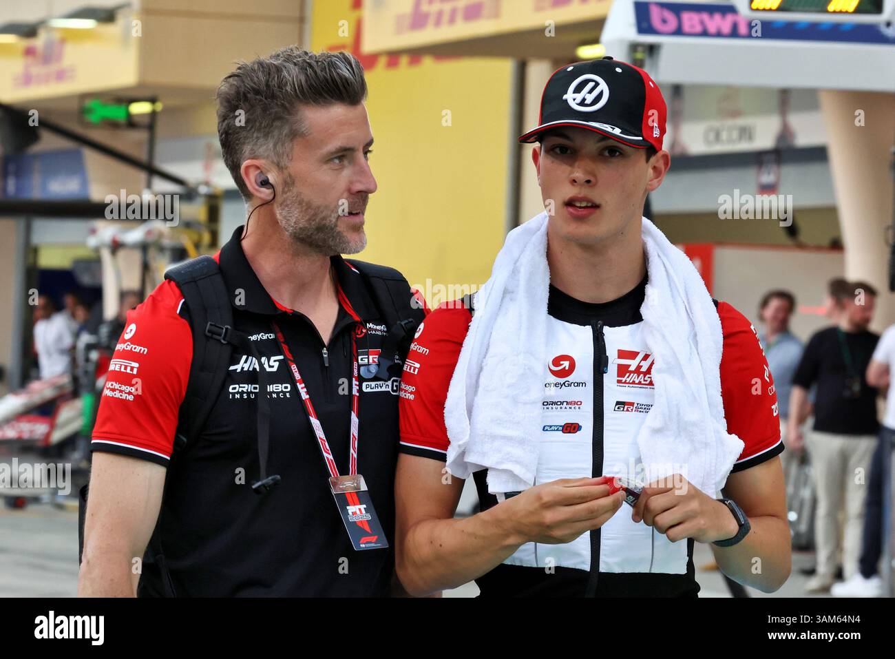 Sakhir, Bahrain. 13th Apr, 2025. (L to R): Martin Poole (GBR) Haas F1 ...