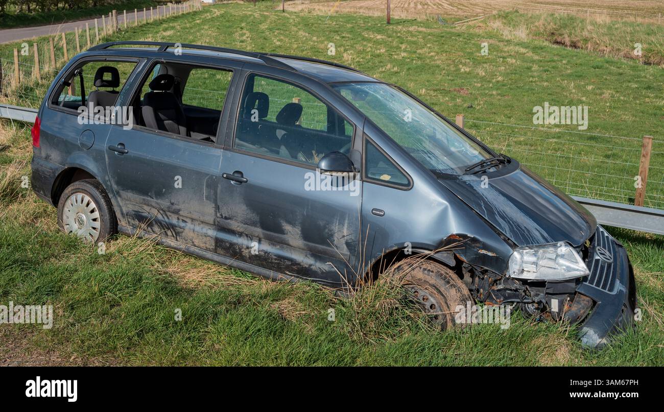 Crashed car in Scottish Borders Stock Photo - Alamy