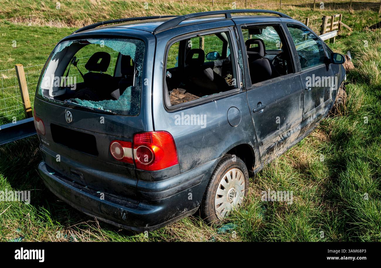 Crashed car in Scottish Borders Stock Photo - Alamy