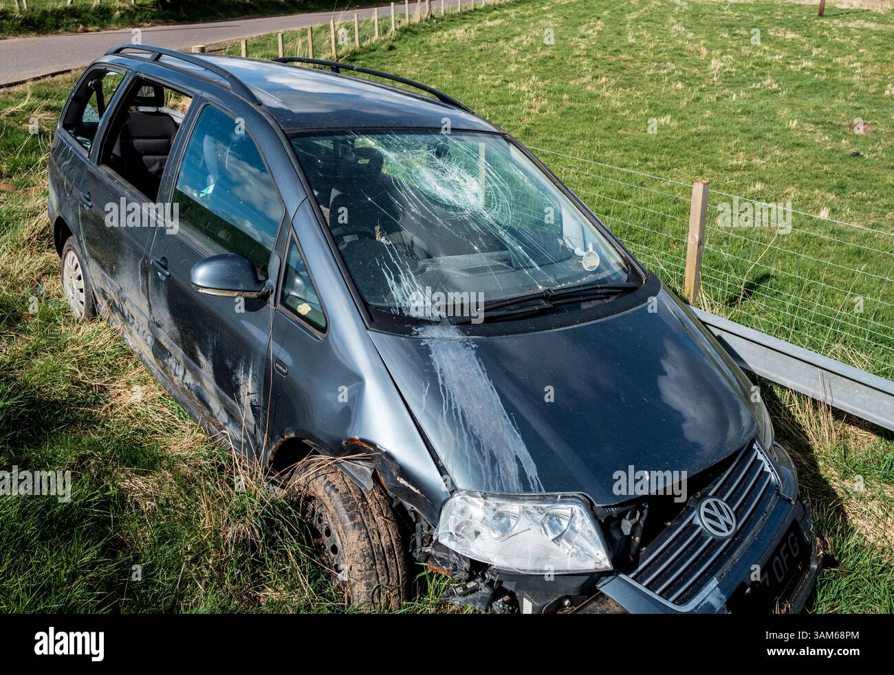 Crashed car in Scottish Borders Stock Photo - Alamy