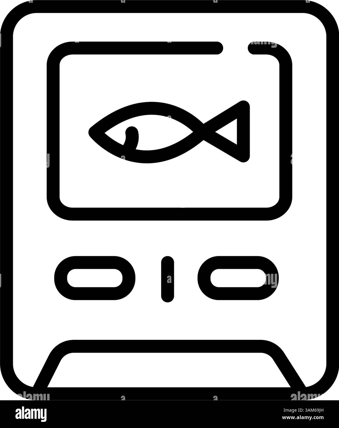 Fish finder linear icon. Echo sounder. Depth finder. Fish searching ...