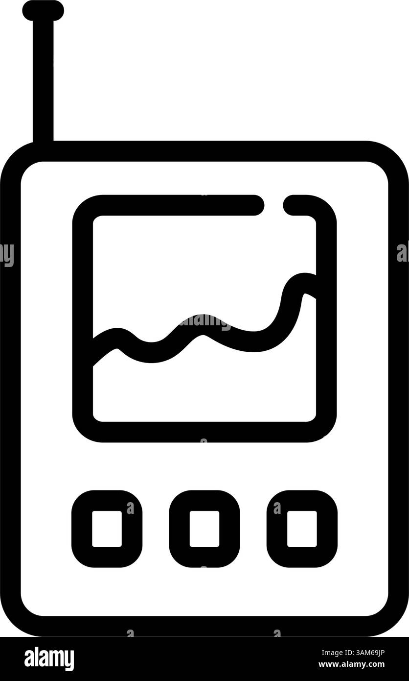 Fish finder linear icon. Echo sounder. Depth finder. Fish searching ...