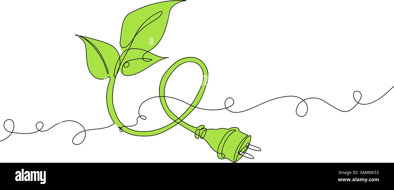 Green Plug and Leaf Line Drawing Stock Vector Image & Art - Alamy