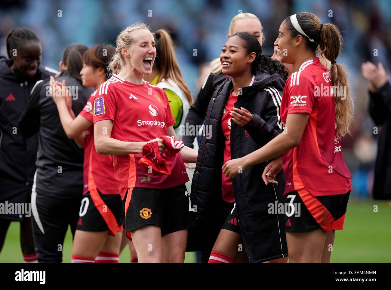 Manchester United's Millie Turner (left), Jayde Riviere (centre) and ...