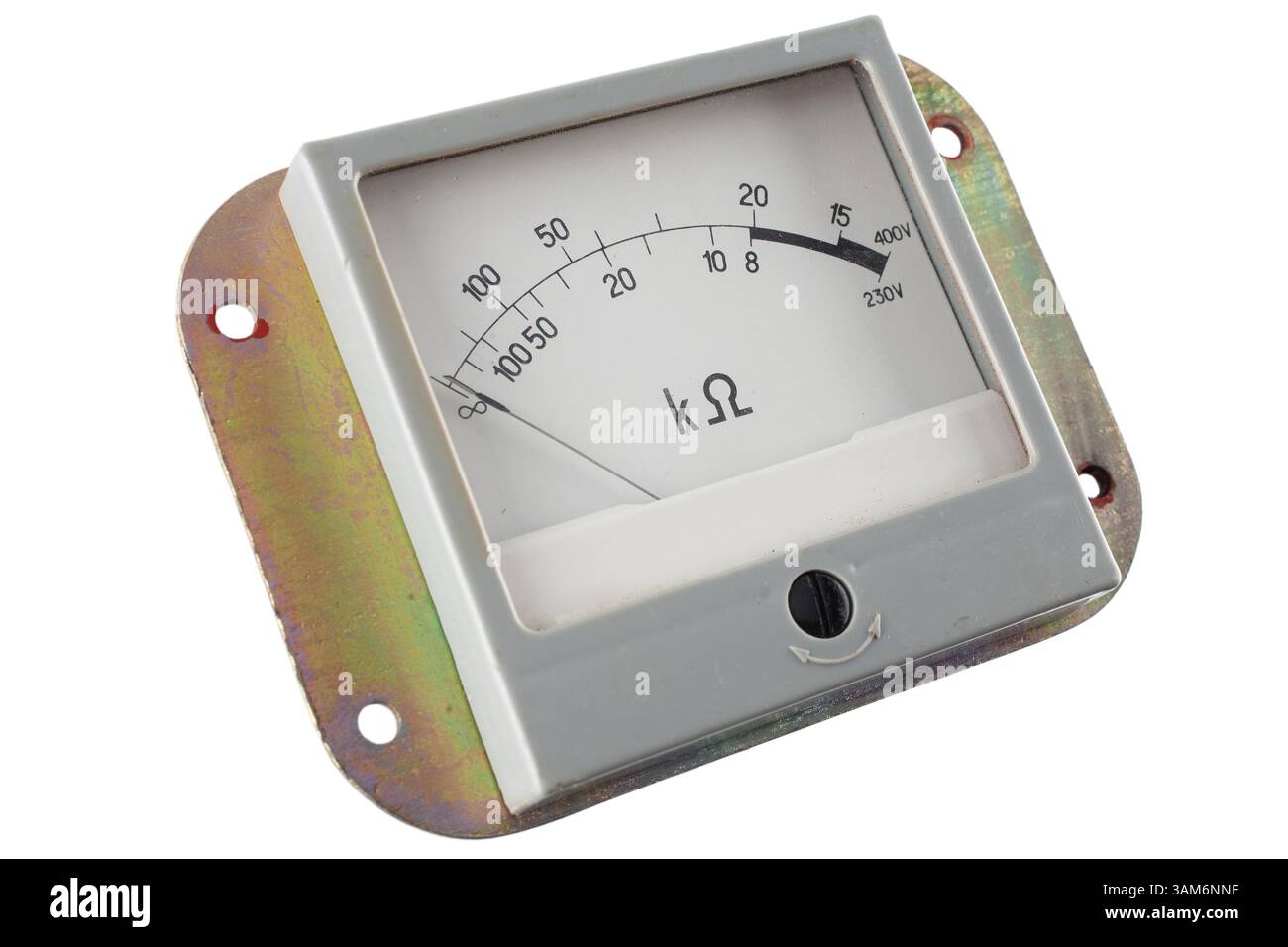 Close-up of an vintage ancient ohmmeter isolated on white background ...