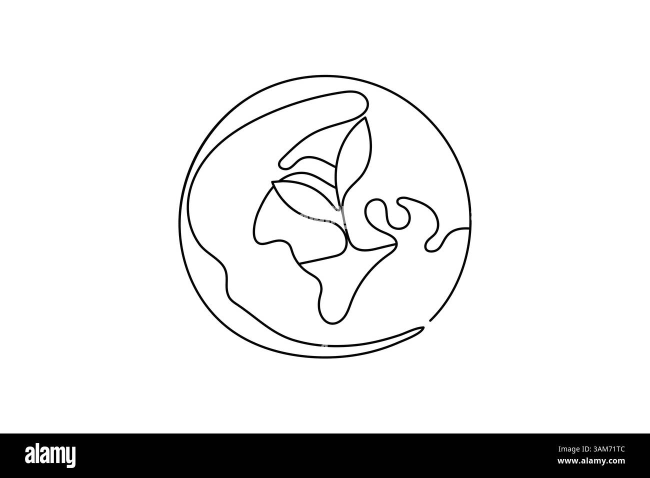 Earth globe one line drawing of world map minimalist vector ...