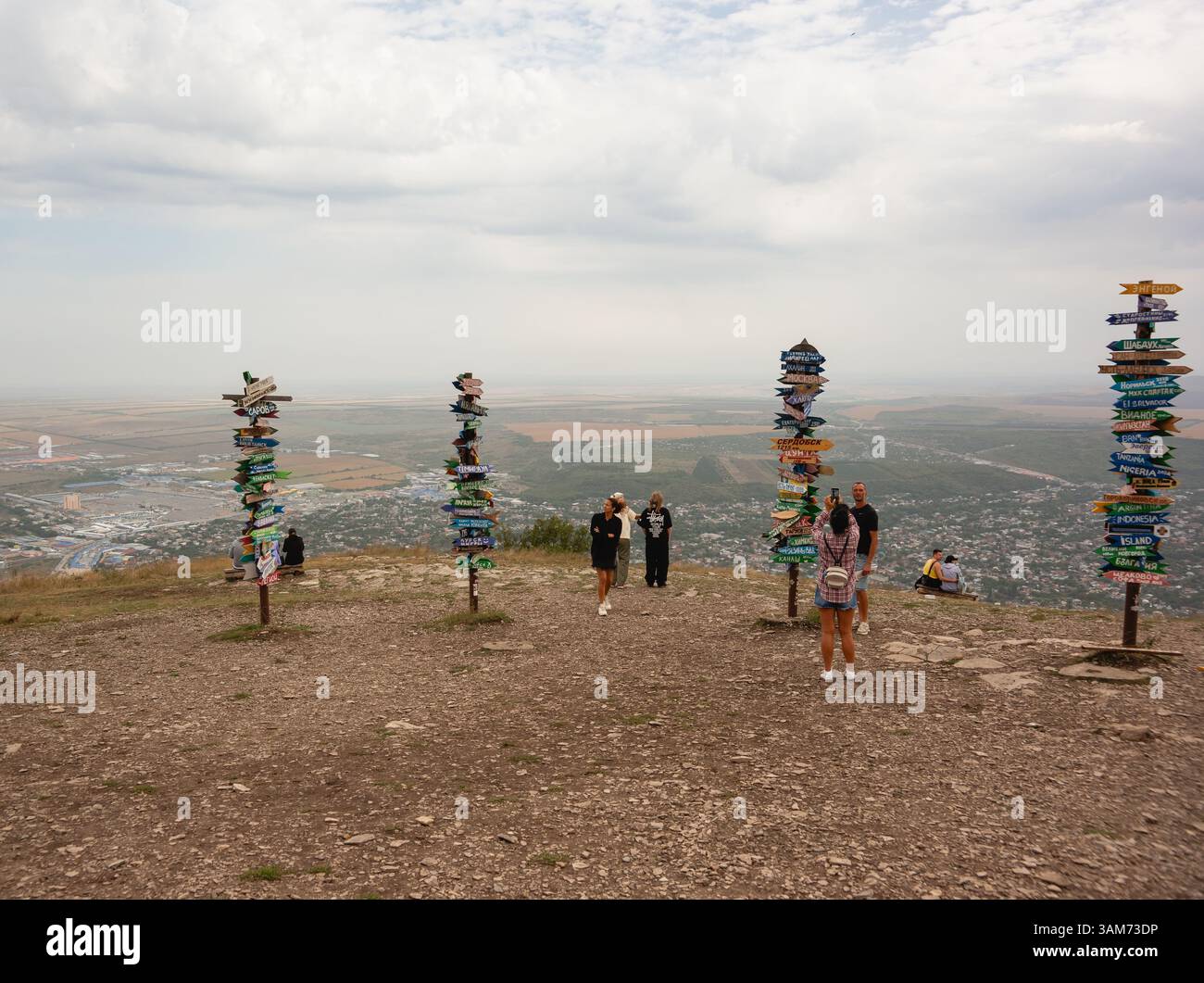 Russia, Pyatigorsk-september 12, 2024: Tourists on Mount Mashuk examine ...