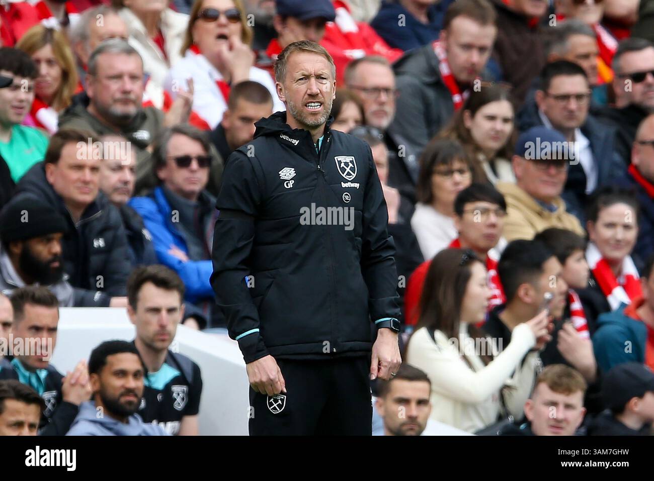 Liverpool, UK. 13th Apr, 2025. Graham Potter the West Ham United ...
