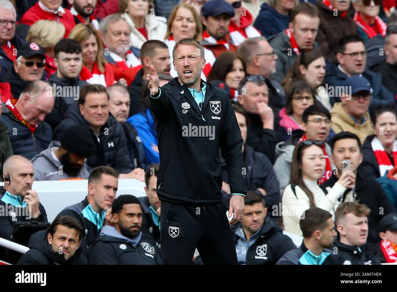 Liverpool, UK. 13th Apr, 2025. Graham Potter the West Ham United ...