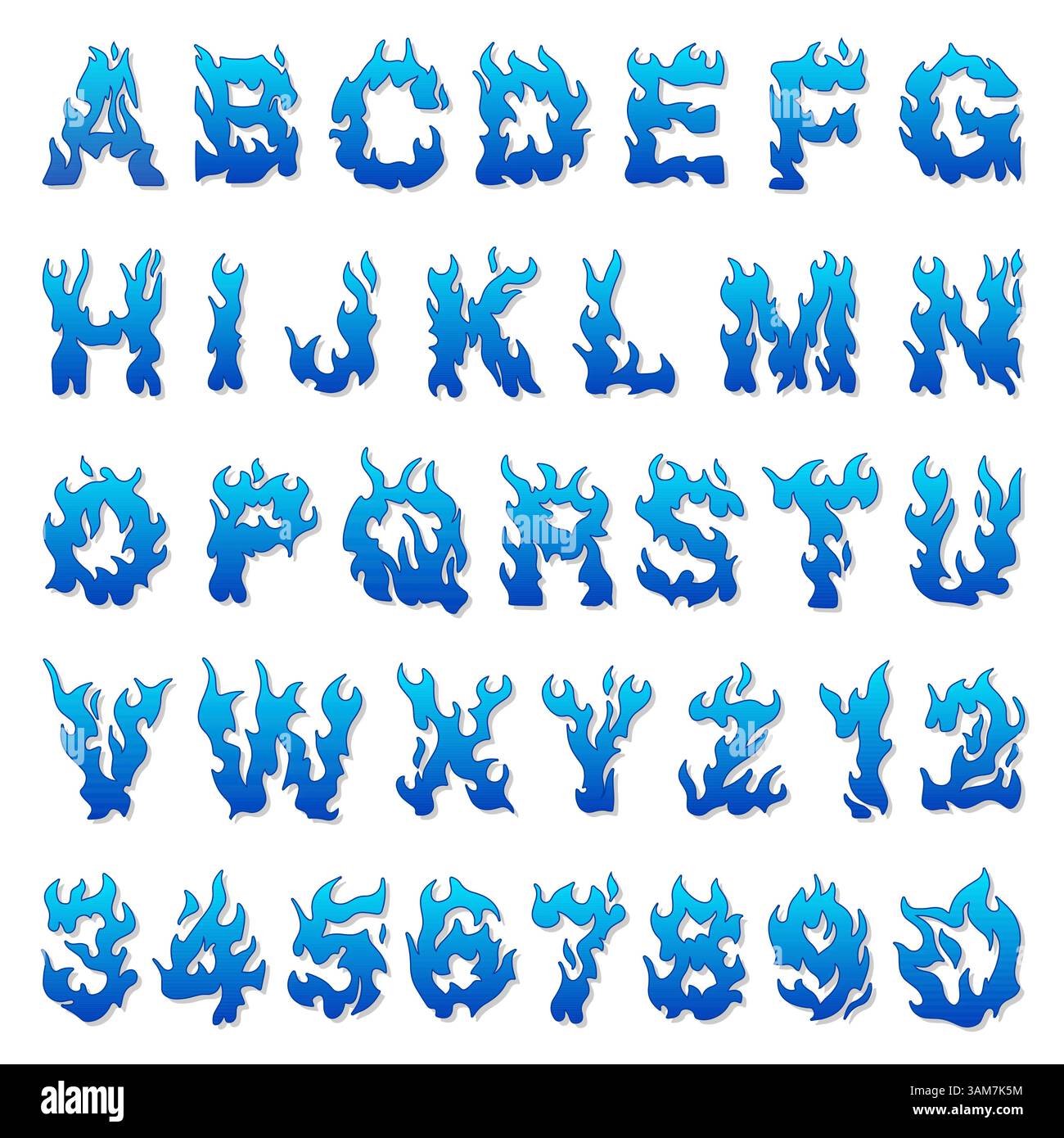 Vector cartoon icons set of blue flaming numbers Stock Vector Image ...