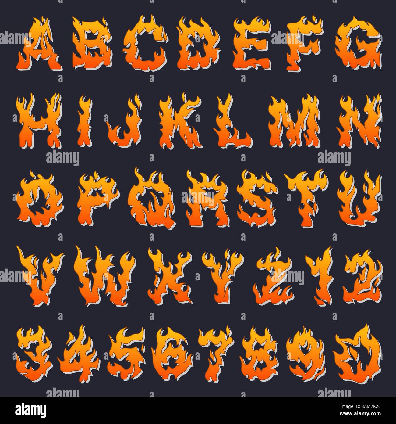 Vector cartoon icons set of orange flaming numbers Stock Vector Image ...