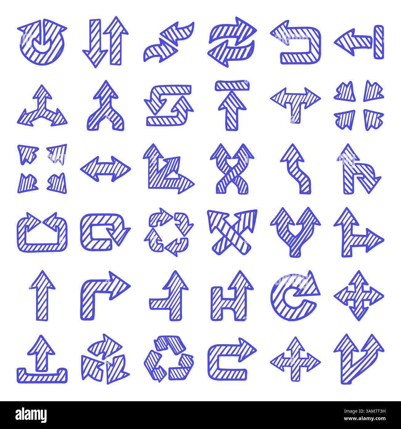 Set of various vector doodle sketch hatched hand drawing arrows Stock ...