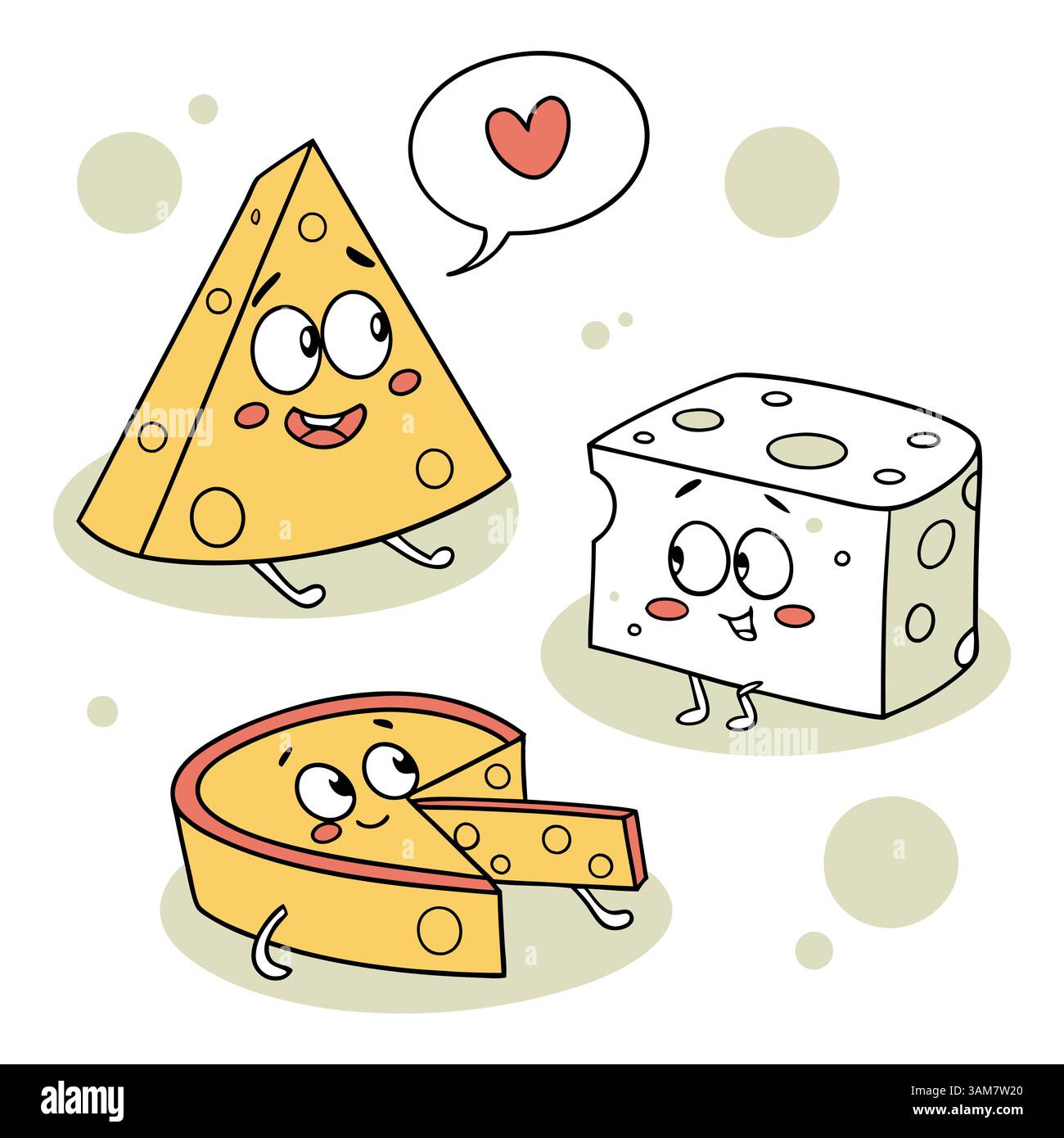 Cute Cartoon Cheese Characters with Expressions and Funny Poses Stock ...
