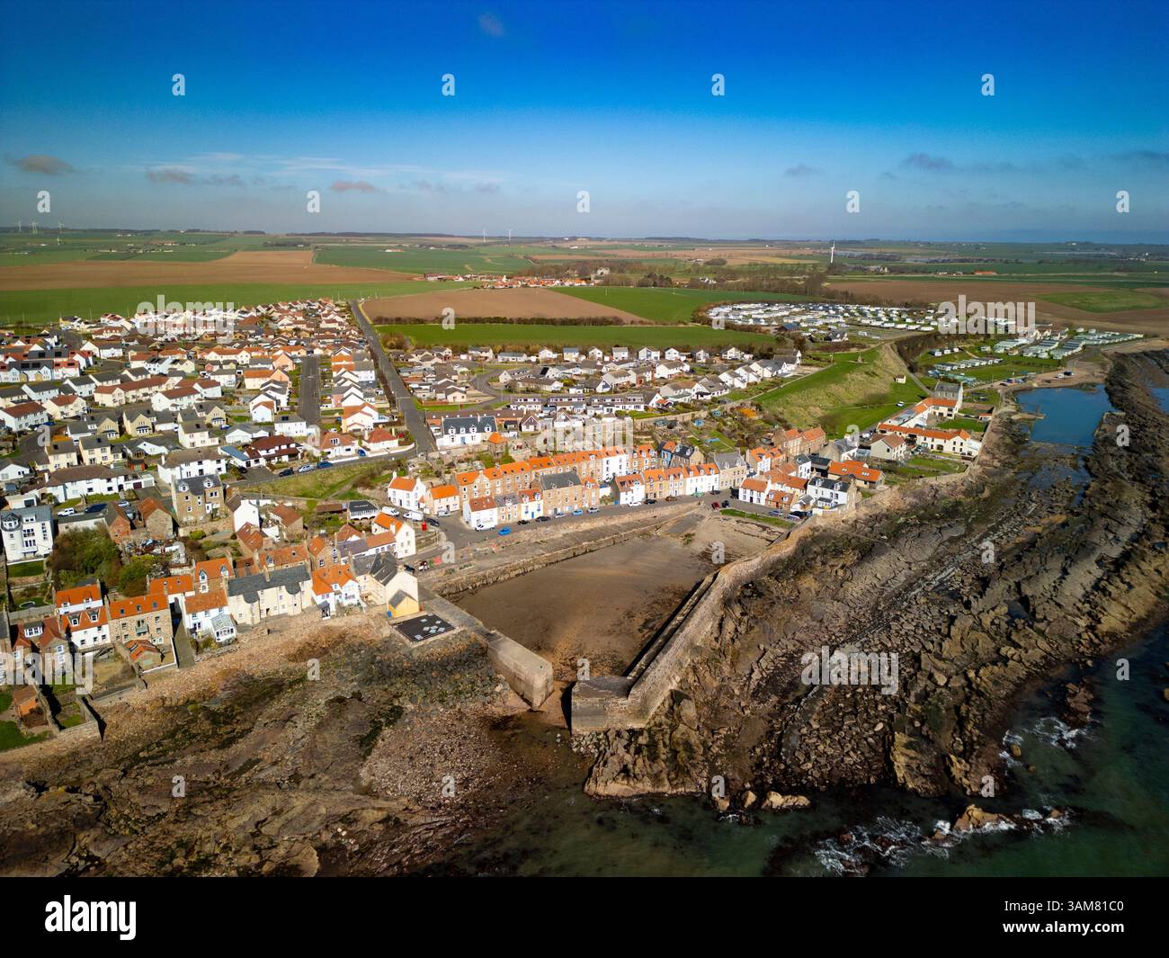 Aerial view from drone of Cellardyke in East Neuk of Fife, Scotland, UK ...