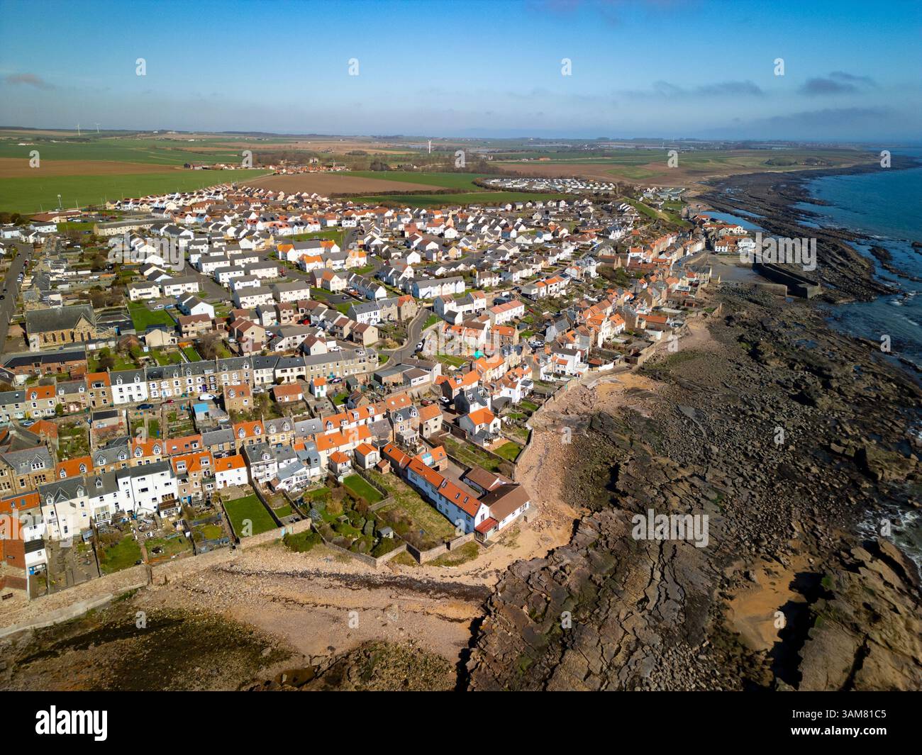 Aerial view from drone of Cellardyke in East Neuk of Fife, Scotland, UK ...