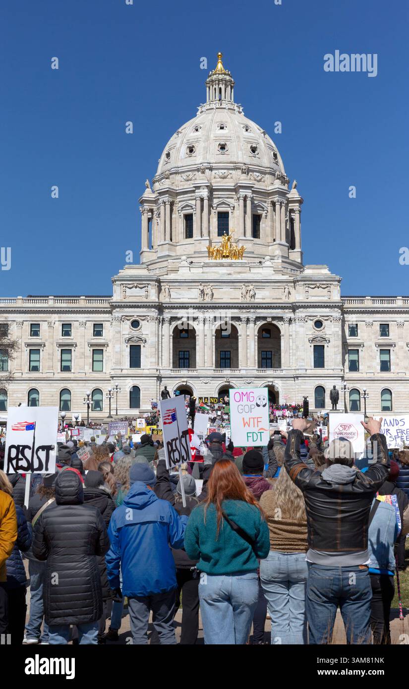 A large crowd of protesters at the Hands Off protest rally at the State ...