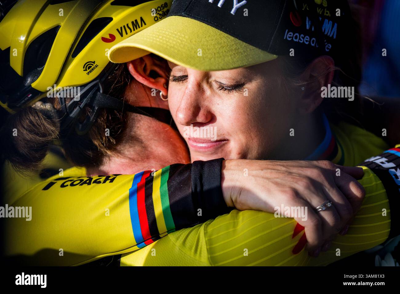 Roubaix, France. 12th Apr, 2025. Dutch Marianne Vos of Team Visma-Lease a Bike and French ...